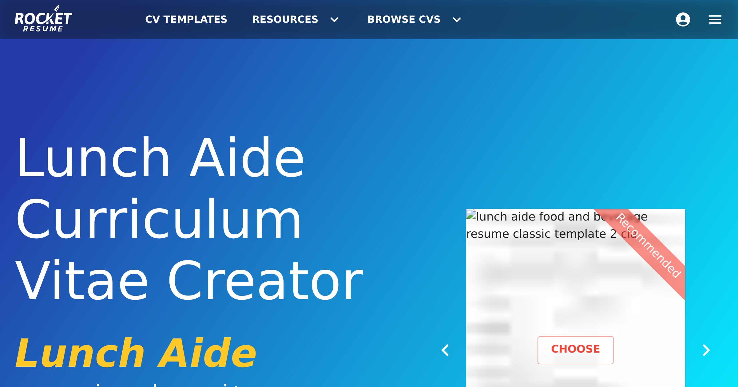 Lunch Aide CV Creator | Rocket Resume