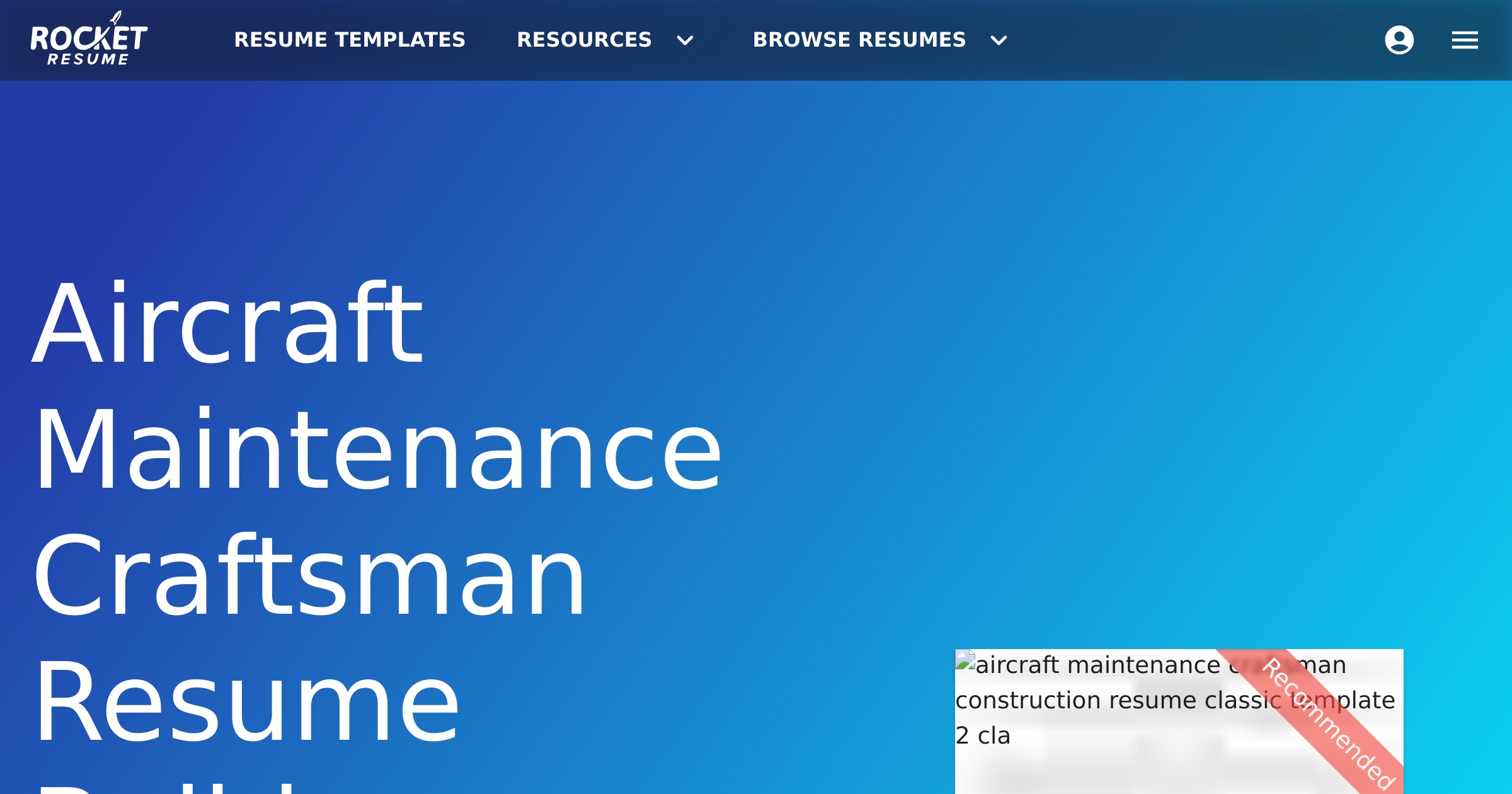Aircraft Maintenance Craftsman Resume Builder | Rocket Resume