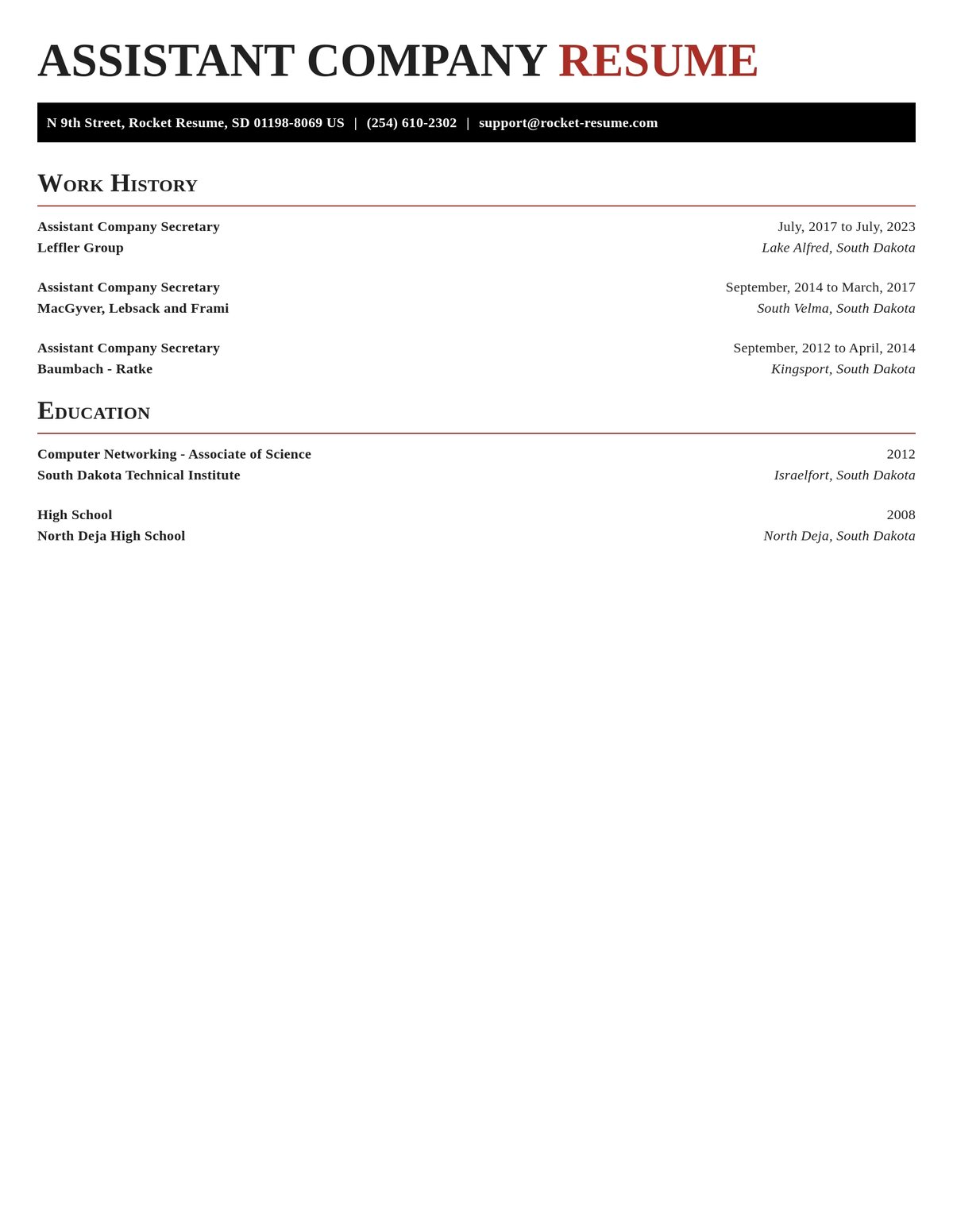 Assistant Company Secretary Resume Maker | Rocket Resume