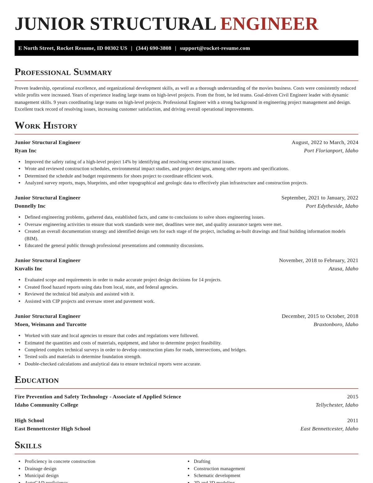 Junior Structural Engineer CV Creator | Rocket Resume
